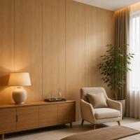 China 500mm Flat PVC Wall Panel for Hotel Film Wrapped Wood Grain Wall Panel for sale