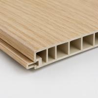 China 500mm Flat PVC Wall Panel for Hotel Film Wrapped Wood Grain Wall Panel for sale