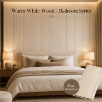 China Warm White Wood SPC Wall Panels Bedroom Headboard Wall Interior Cladding for sale