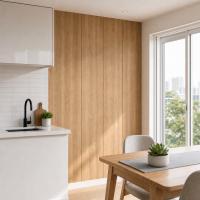 China 7mm Wood Grain PVC Wall Panel 600mm Wide Decorative for Rental Apartment Makeover for sale