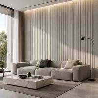 China 9mm Ribbed 3D PVC Wall Panel 500mm Wide Textured for Hotel Lobby Accent Wall for sale
