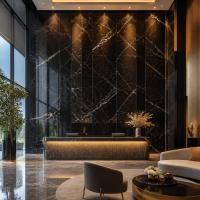 China 9mm Marble Look PVC Wall Panel 800mm Wide High Gloss for Hotel Lobby Feature Wall for sale
