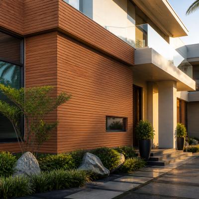 China Rigid Core WPC Great Wall Board 219x26mm Quadruple Peak Exterior Wall Panel for sale