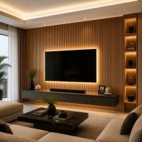 China 3D Ribbed Wood Grain Interior WPC Fluted Wall Panel Living Room Accent Cladding for sale