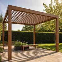 China WPC Pergola Louver Panel Wood Grain Sun Shade Screen for Garden Patio Wall Cladding for sale