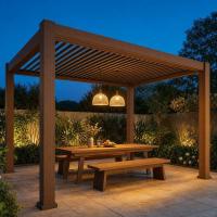 China WPC Pergola Louver Panel Wood Grain Sun Shade Screen for Garden Patio Wall Cladding for sale