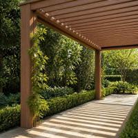 China WPC Pergola Louver Panel Wood Grain Sun Shade Screen for Garden Patio Wall Cladding for sale