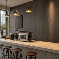 China Smoked Oak SPC Wall Panels Waterproof Interior Wall Cladding for Cafe Restaurant Hospitality Fit Out for sale