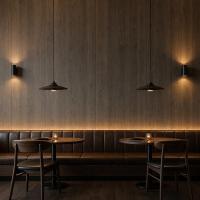 China Smoked Oak SPC Wall Panels Waterproof Interior Wall Cladding for Cafe Restaurant Hospitality Fit Out for sale