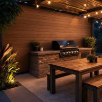 China WPC Outdoor Kitchen Wall Panel 155x20mm Waterproof BBQ Area Cladding Board for sale