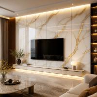 China 9mm Mirror Finish PVC Wall Panel 600mm Glossy Living Room TV Feature Board for sale