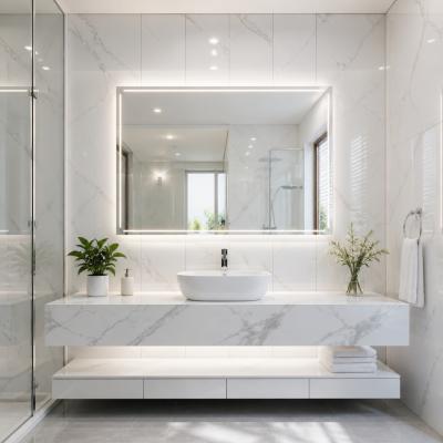 China 8mm Mirror Gloss PVC Wall Panel 400mm Reflective Bathroom Vanity Board for sale