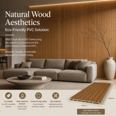 China Teak Wood Grain PVC Wall Panels - Waterproof Tongue and Groove Wall Cladding for sale