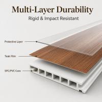 China Teak Wood Grain PVC Wall Panels - Waterproof Tongue and Groove Wall Cladding for sale
