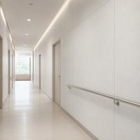 China Soft White Linen SPC Wall Panels for Clinic and Medical Room Wall Cladding for sale