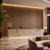 China SPC Wall Panel Fluted Ribbed Accent Wall Slat Soundproof for Hotel Lobby Interiors for sale