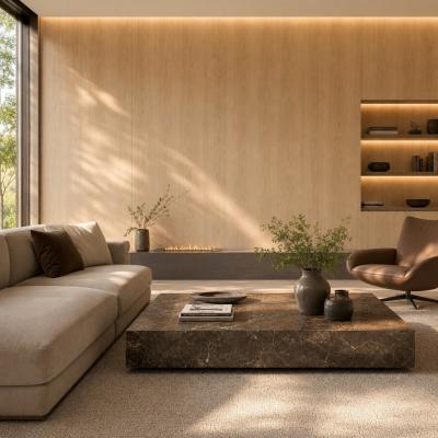 China SPC Wall Panel Wood Grain Accent Wall Cladding Waterproof for Residential Interiors for sale