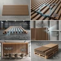 China Sound Absorbing WPC Acoustic Wall Panel 219x26mm Fluted Slat Noise Reduction Board for sale