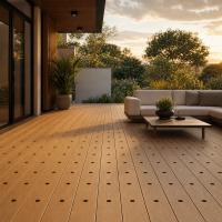 China Termite Resistant WPC Round Hole Decking Board 140x25mm Floor Panel Waterproof for sale