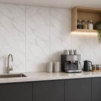 China Carrara White Marble SPC Wall Panels Grey Vein Waterproof Interior Cladding for sale