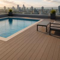 China Commercial Grade Outdoor WPC Decking 150x25mm for Swimming Pool Deck Flooring for sale