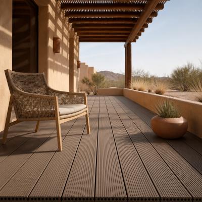 China Outdoor WPC Decking 140x25mm Round Hole Anti Slip Outdoor Deck Floor Panel for sale