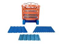 China Three Layer Ibr Sheet Roll Forming Machine , Blue / Orange Corrugated Metal Roofing Machine for sale
