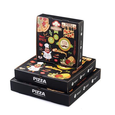 China Recycled Whole Materials Sale Custom Printed Corrugated Black Paper Pizza Box Cheap Pizza Box for sale