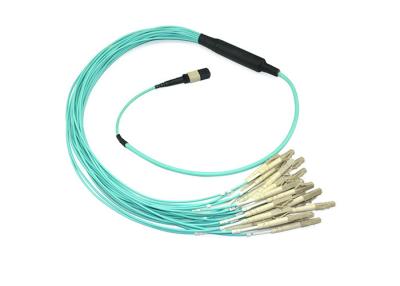 China 12core OM3 OM4 Aqua 3.0mm MTP MPO Fiber Cable For Date Center for sale