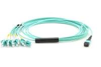 China OM3 Multimode Breakout MTP MPO Fiber Cable OFNR 10GB Aqua Jacket for sale