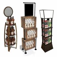 China Versatile Beverage Wooden Display Stands Plywood Rotating Wooden Shelf Customized for sale