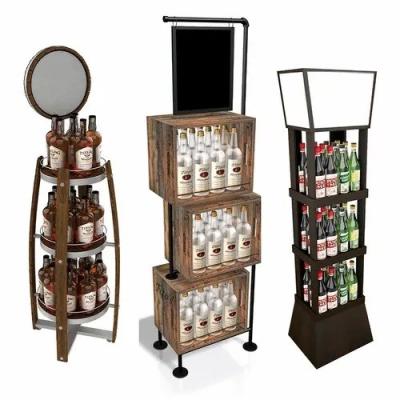 China Versatile Beverage Wooden Display Stands Plywood Rotating Wooden Shelf Customized for sale