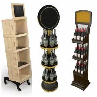 China Versatile Beverage Wooden Display Stands Plywood Rotating Wooden Shelf Customized for sale