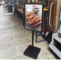 China Customizable Metal Floor Sign Stands Double Face Poster Display Stand 50 X 70cm Matt Black for sale