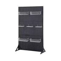 China Free Standing Exhibitions Metal Display Stand Peg Board Display Rack With Wheels for sale
