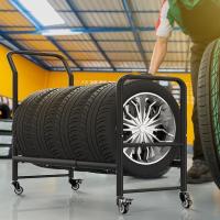 China Heavy Duty Iron Display Stand 43.3 Inch  Transport Trailer Rolling  Car Tire Display Stand for sale