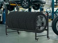 China Heavy Duty Iron Display Stand 43.3 Inch  Transport Trailer Rolling  Car Tire Display Stand for sale