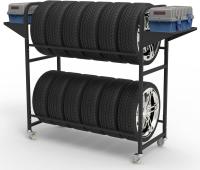 China 2 Layer Metal Display Stands Metal Rolling Garage Tire Storage Rack Shelving Polishing for sale