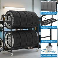 China 2 Layer Metal Display Stands Metal Rolling Garage Tire Storage Rack Shelving Polishing for sale