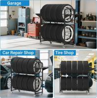 China 2 Layer Metal Display Stands Metal Rolling Garage Tire Storage Rack Shelving Polishing for sale