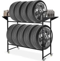 China 2 Layer Metal Display Stands Metal Rolling Garage Tire Storage Rack Shelving Polishing for sale