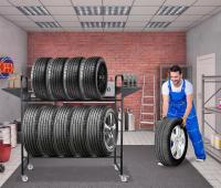 China 2 Layer Metal Display Stands Metal Rolling Garage Tire Storage Rack Shelving Polishing for sale
