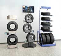 China Custom Silksreen Logo Metal Display Stands Trade Show Tire Storage Rack for sale