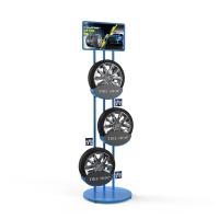 China Custom Silksreen Logo Metal Display Stands Trade Show Tire Storage Rack for sale