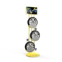 China Custom Silksreen Logo Metal Display Stands Trade Show Tire Storage Rack for sale