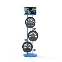 China Custom Silksreen Logo Metal Display Stands Trade Show Tire Storage Rack for sale