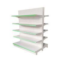 China Double Sided Metal Display Rack Gondola Retail Shelving 1900mm With Pegboard Boards for sale