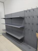 China Double Sided Metal Display Rack Gondola Retail Shelving 1900mm With Pegboard Boards for sale