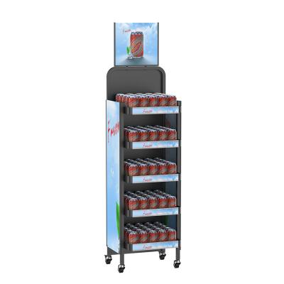 China Metal Wheeled POP POS Display Kiosk Stand Pos Display Units For Beverage Storage Rack for sale