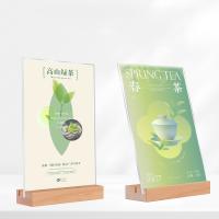 China Bottom Insert Clear Metal Poster Stand Tabletop Wood Base Acrylic Sign Holder for sale